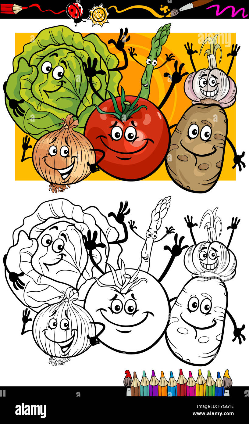 vegetables group cartoon for coloring book Stock Photo - Alamy