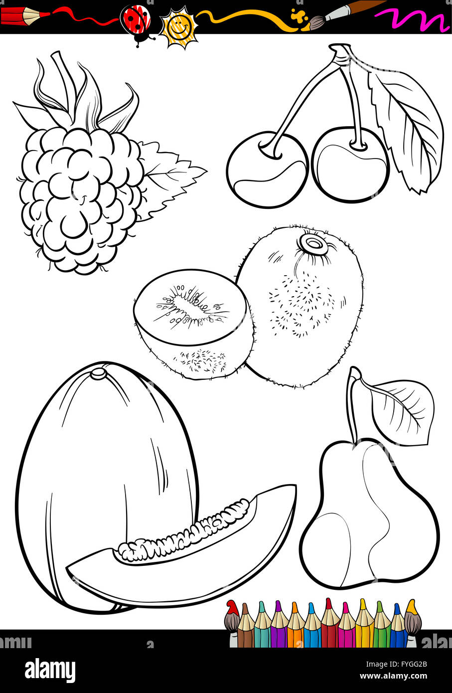 cartoon fruits set for coloring book Stock Photo - Alamy