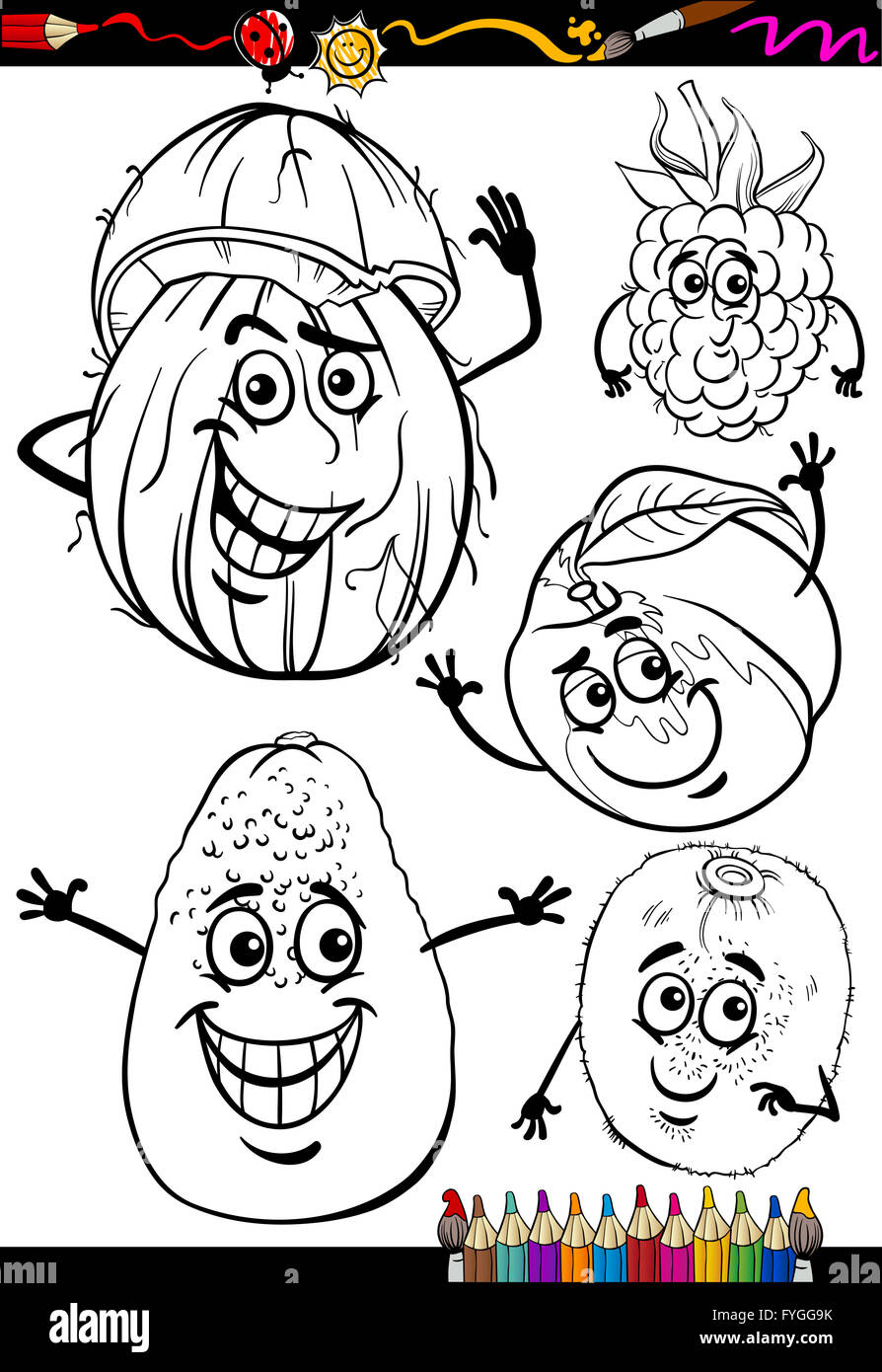 cartoon fruits set for coloring book Stock Photo - Alamy