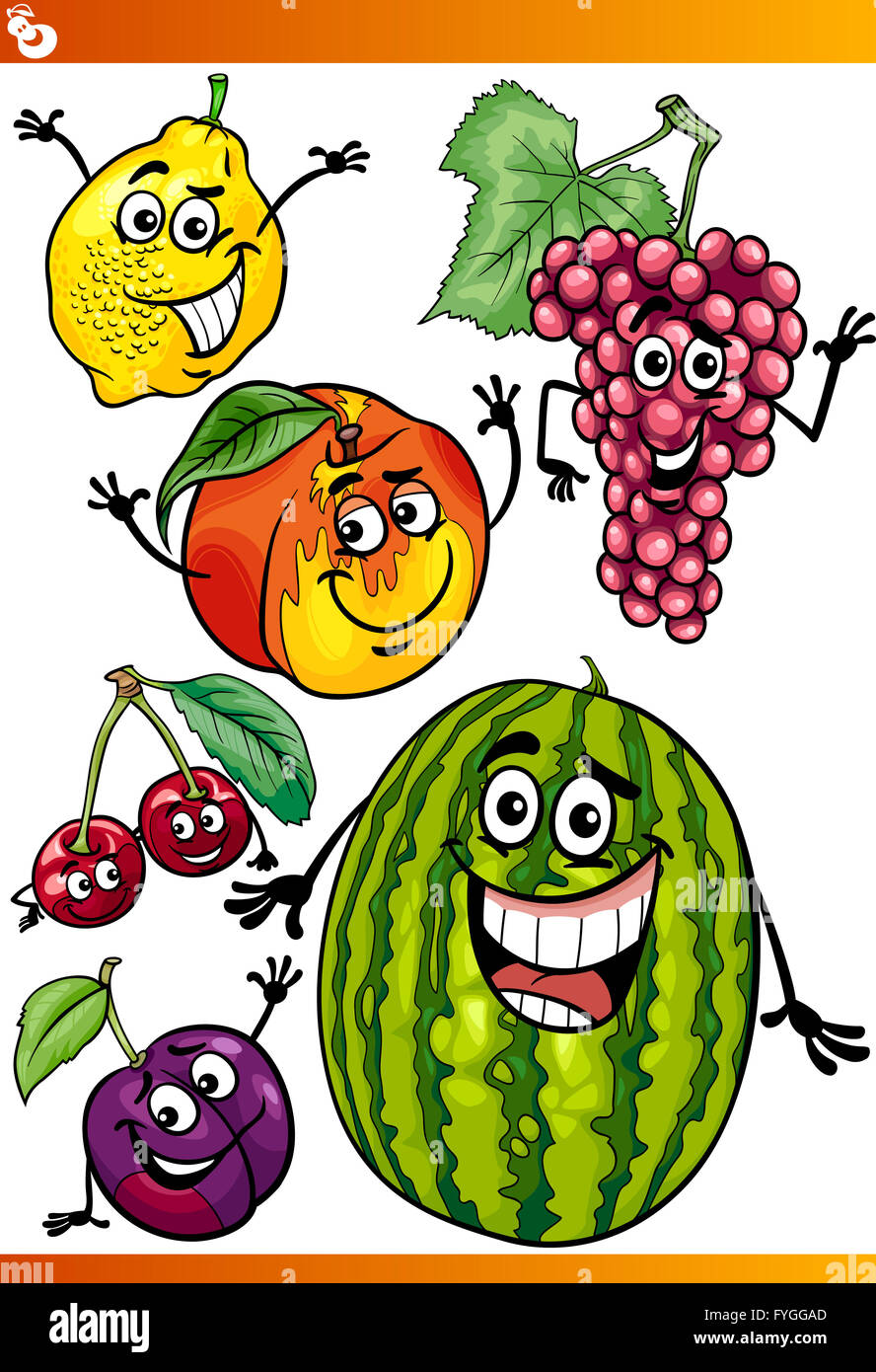 funny fruits cartoon illustration set Stock Photo - Alamy