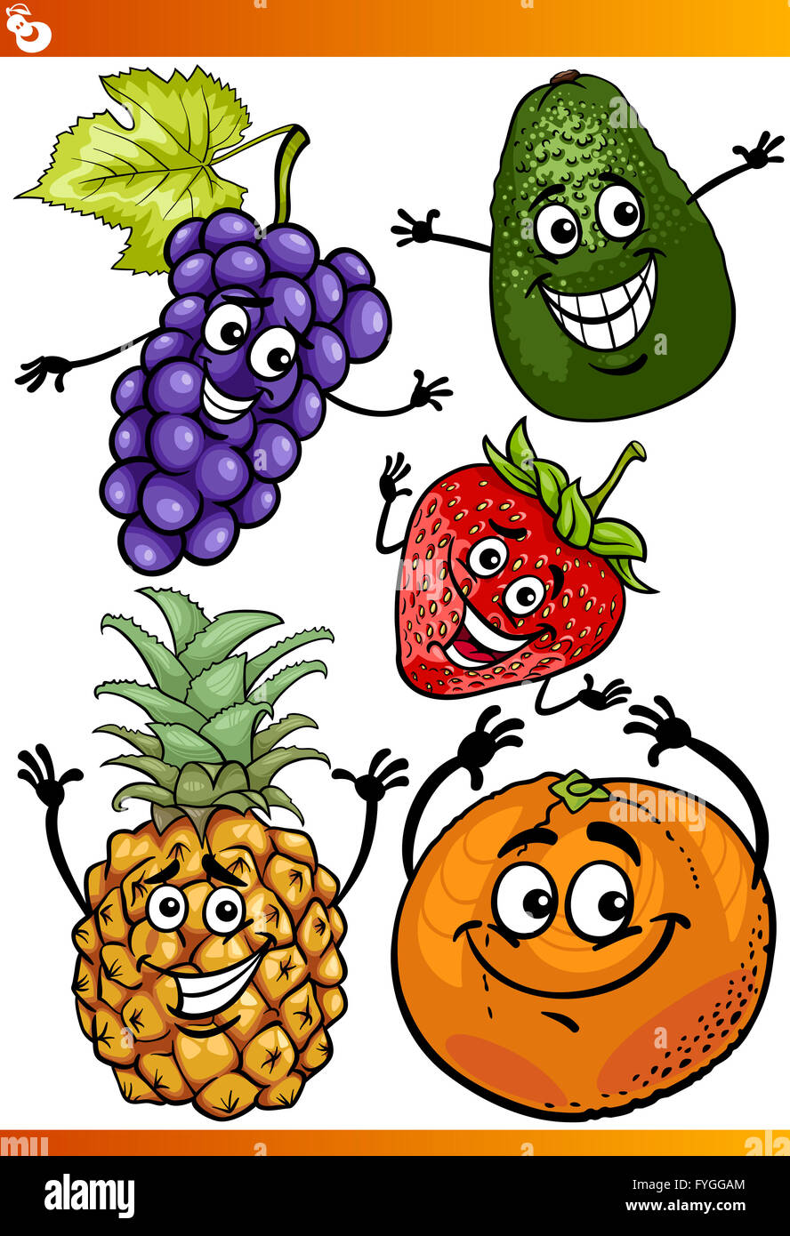 funny fruits cartoon illustration set Stock Photo - Alamy