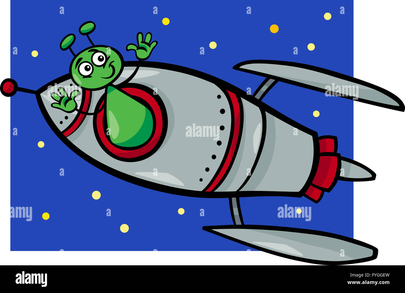 alien in rocket cartoon illustration Stock Photo - Alamy