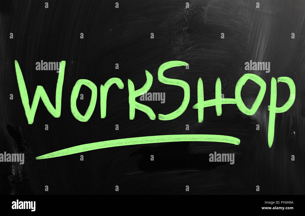 Workshop handwritten with white chalk on a blackboard Stock Photo - Alamy