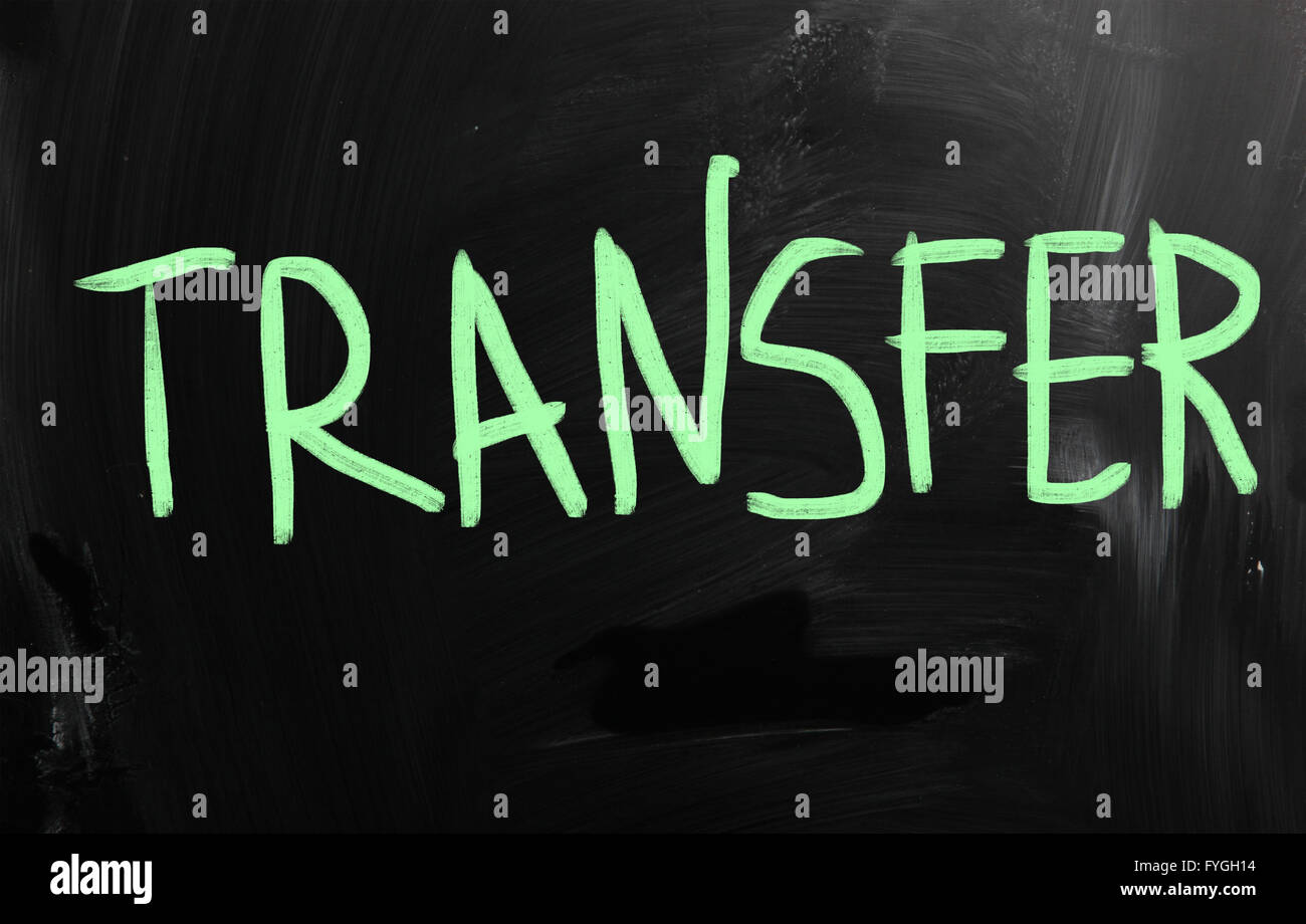 Transfer handwritten with white chalk on a blackboard Stock Photo - Alamy