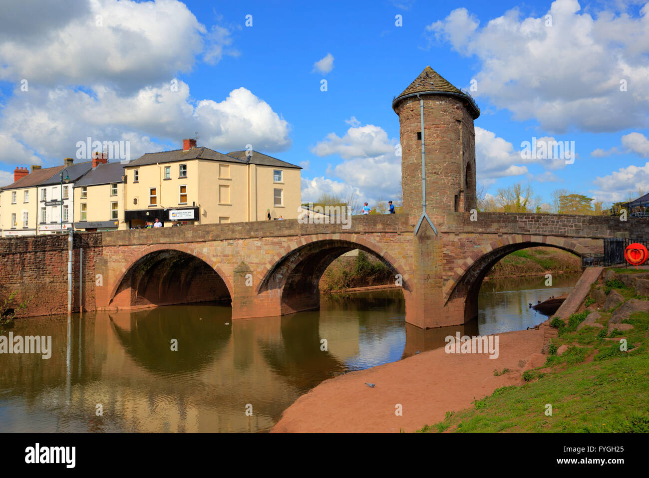 Monmouth Wales Wye valley uk medieval fortified river bridge with ...