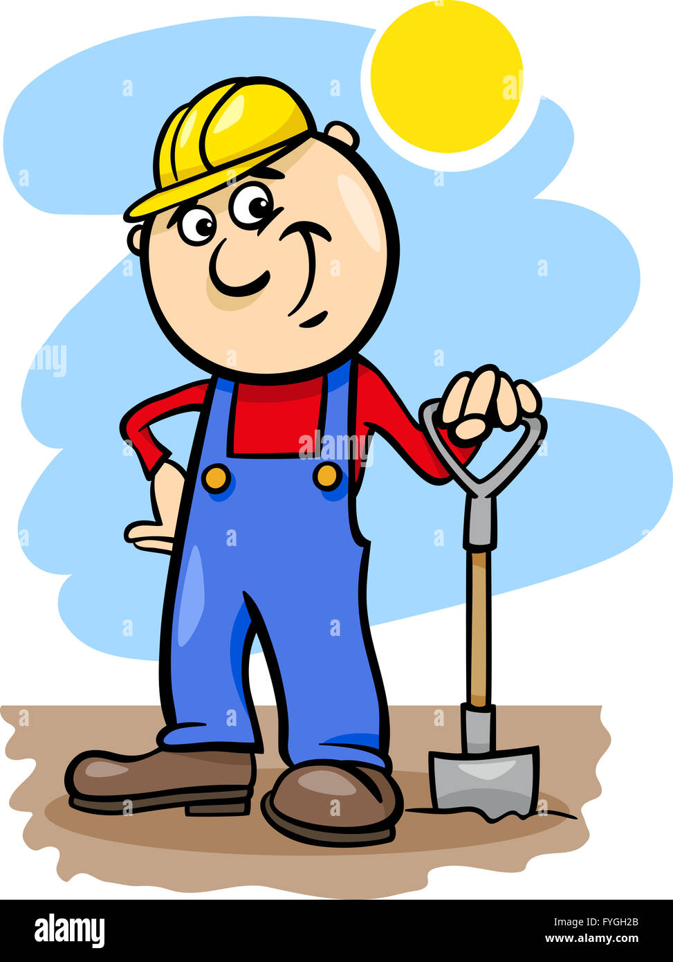 worker with spade cartoon illustration Stock Photo - Alamy