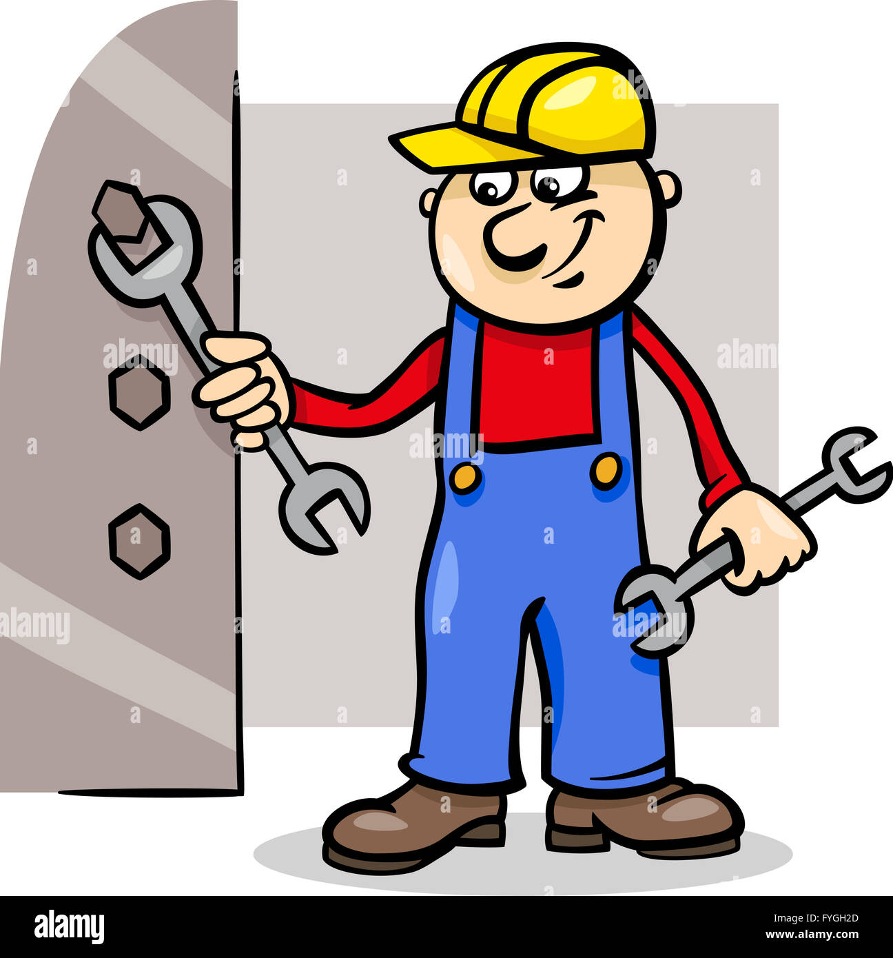 worker with wrench cartoon illustration Stock Photo - Alamy