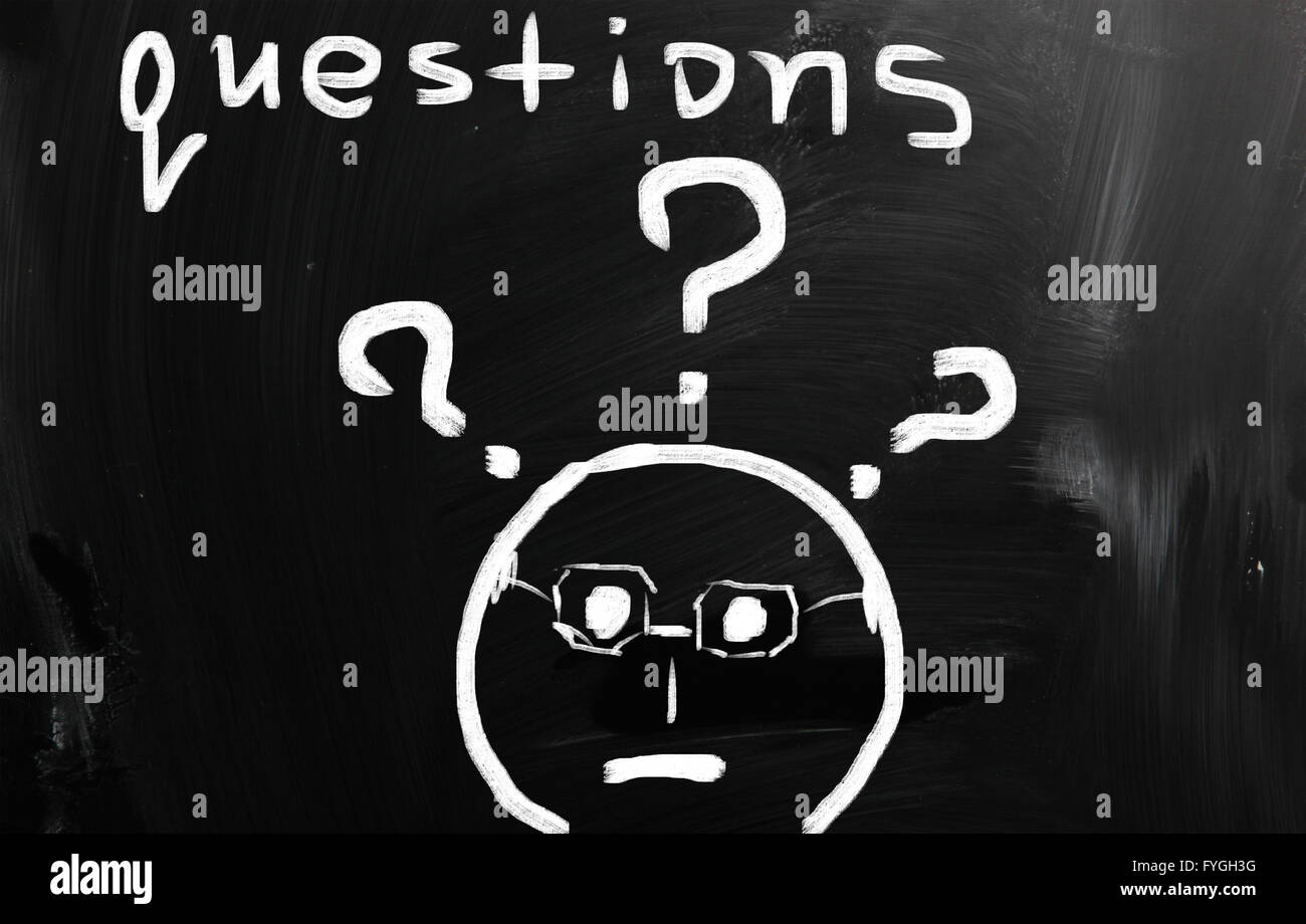 question handwritten with white chalk on a blackboard Stock Photo - Alamy