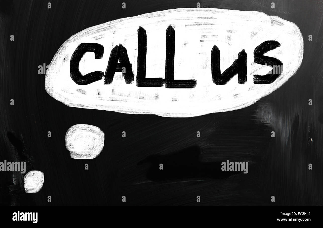Call us handwritten with white chalk on a blackboard Stock Photo - Alamy