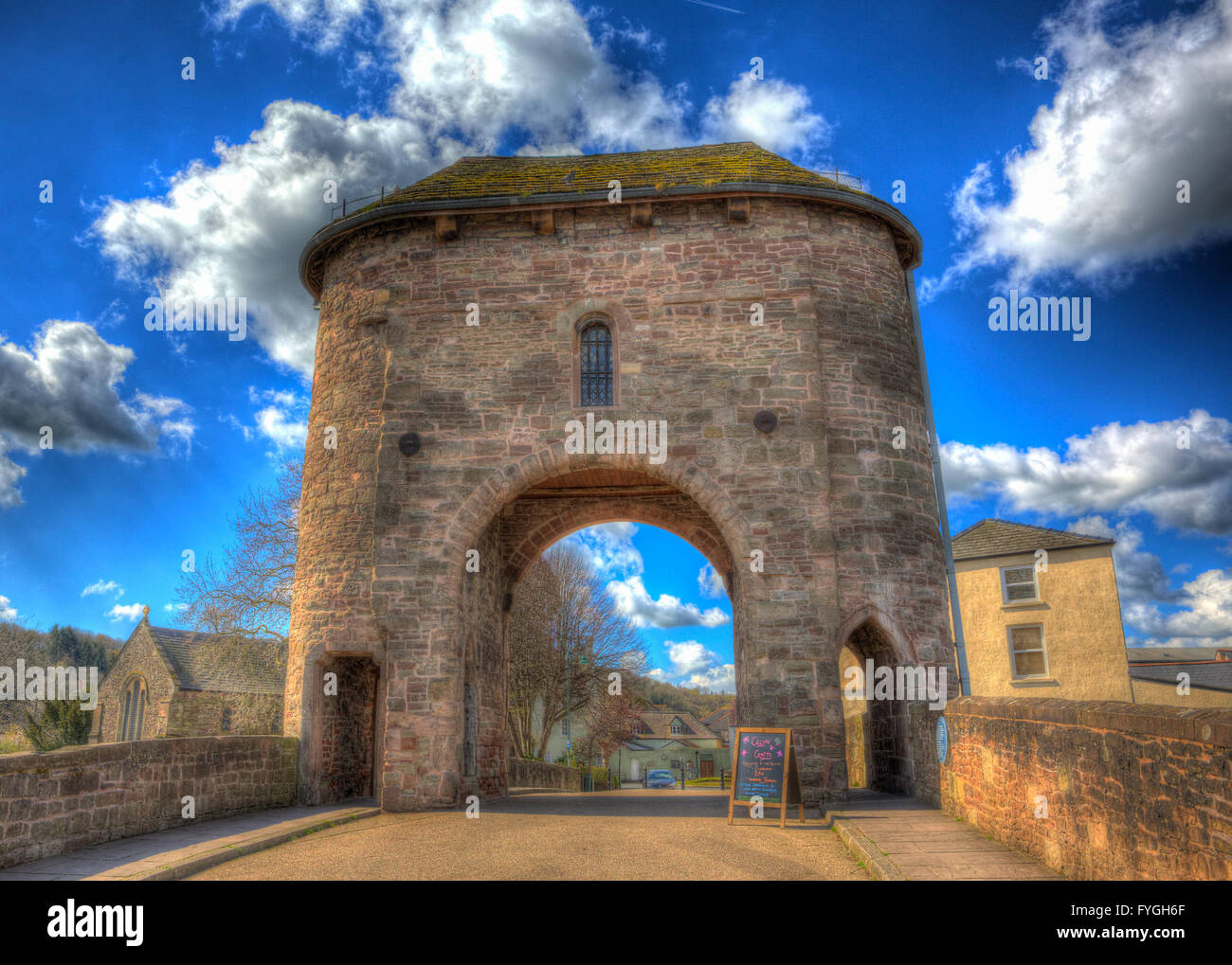 Monnow Bridge Monmouth Wales uk Wye valley colourful hdr Stock Photo ...