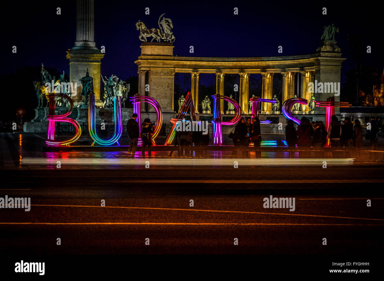 Budapest, Hero Square at night Stock Photo - Alamy