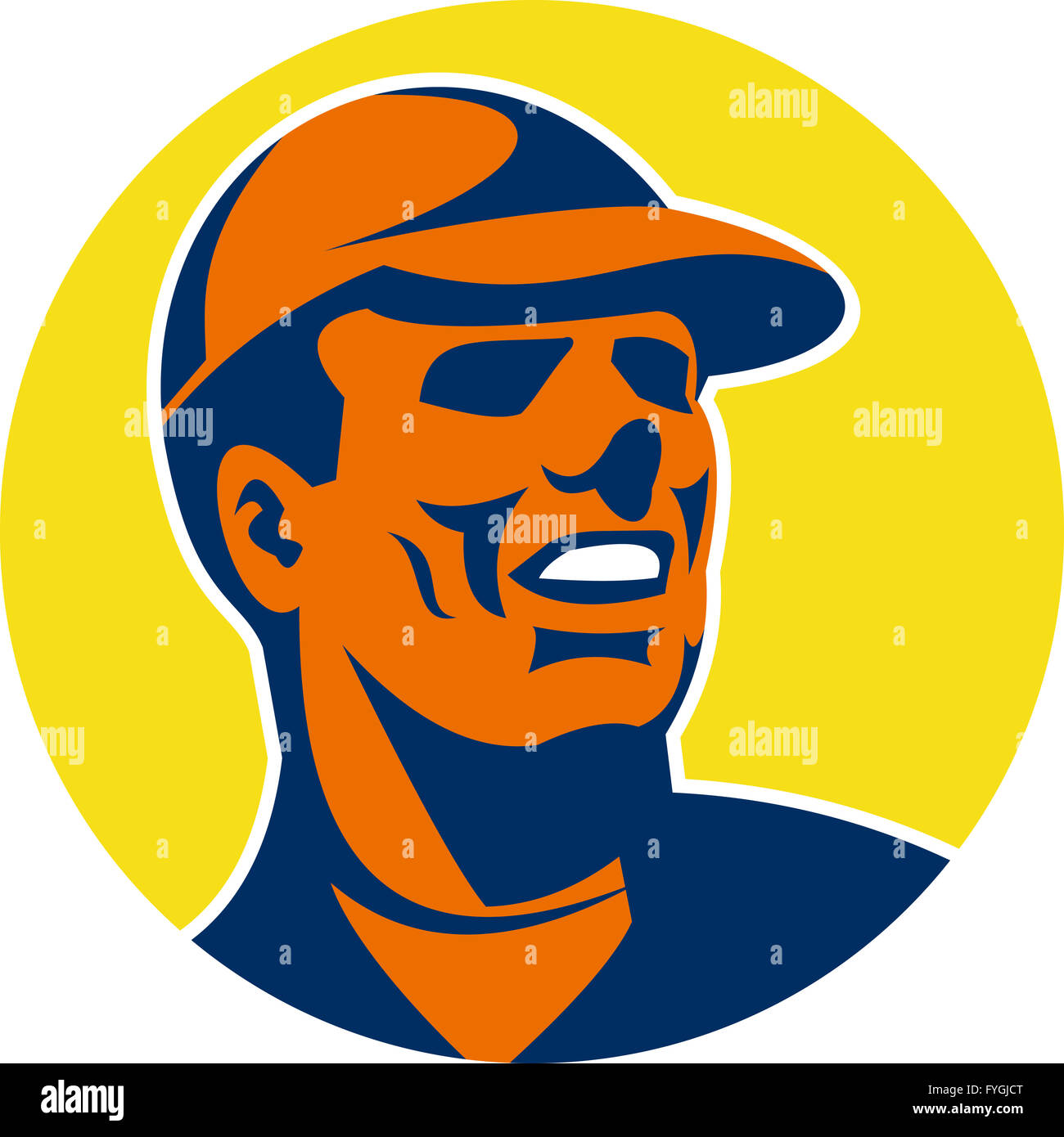 worker with hat cap looking up retro Stock Photo - Alamy