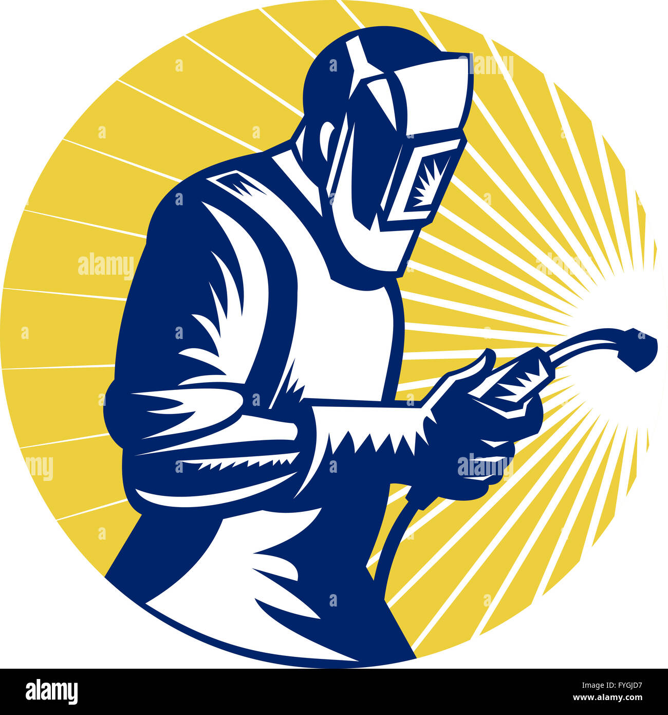 welder welding at work retro style Stock Photo - Alamy