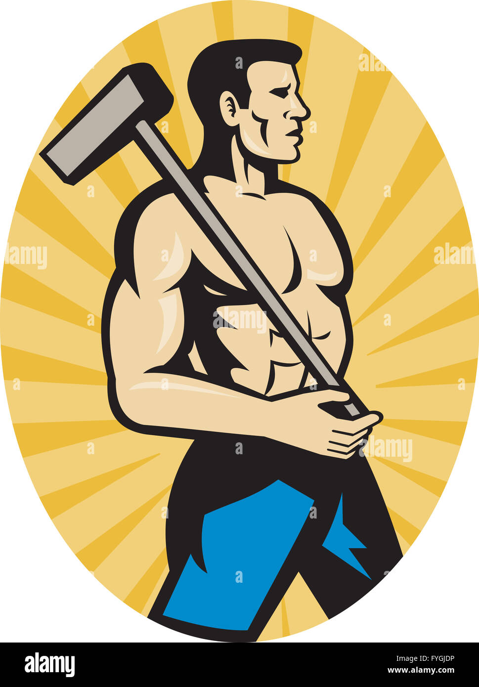 worker with sledge hammer side view Stock Photo - Alamy