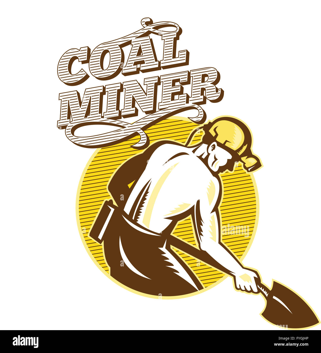 Coal Miner With Shovel Retro Woodcut Stock Photo - Alamy
