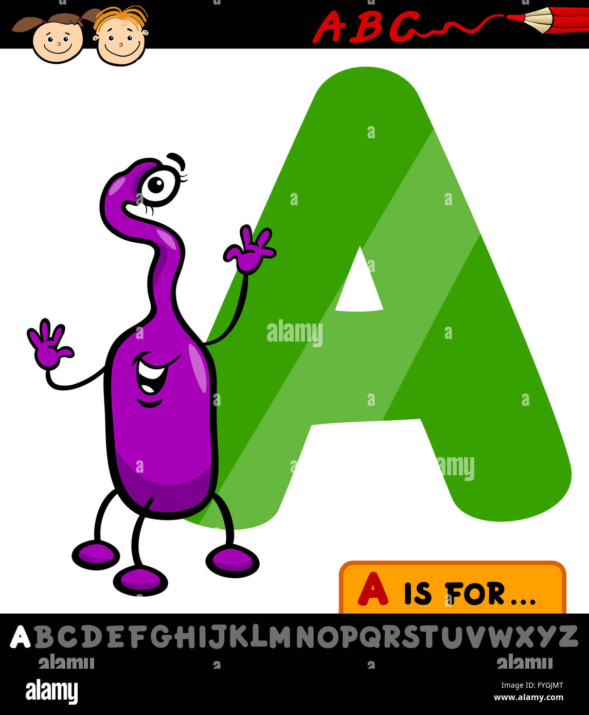 letter a with alien cartoon illustration Stock Photo - Alamy
