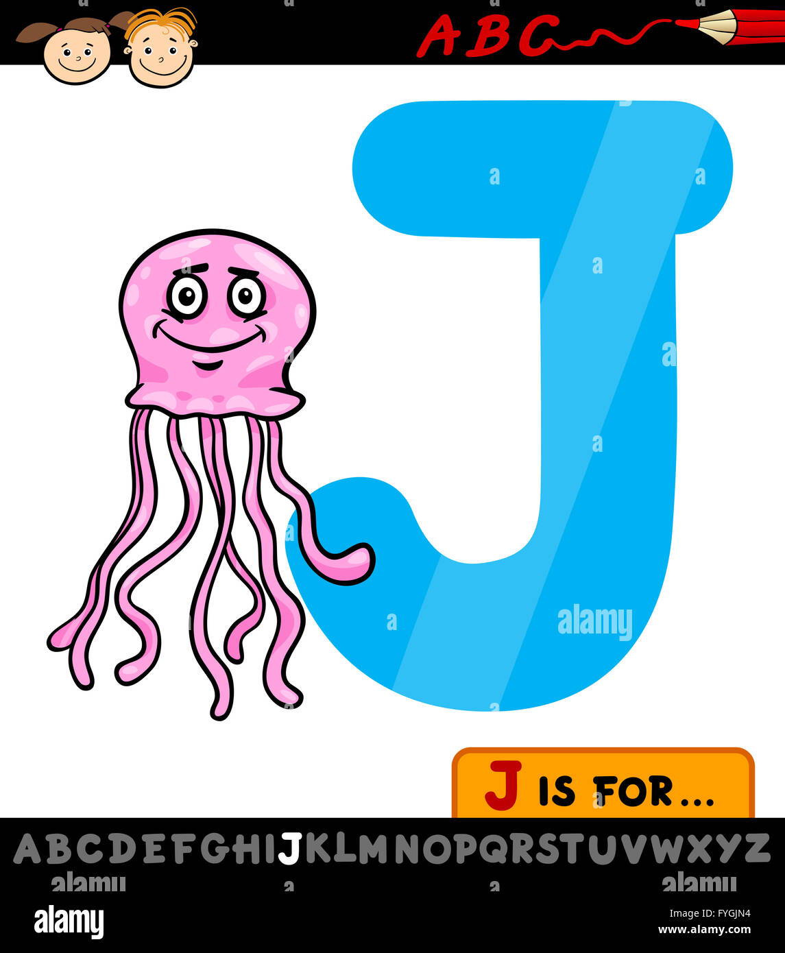 letter j with jellyfish cartoon illustration Stock Photo - Alamy