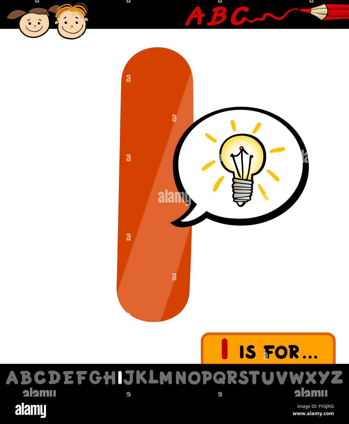 letter i with idea sign cartoon illustration Stock Photo - Alamy