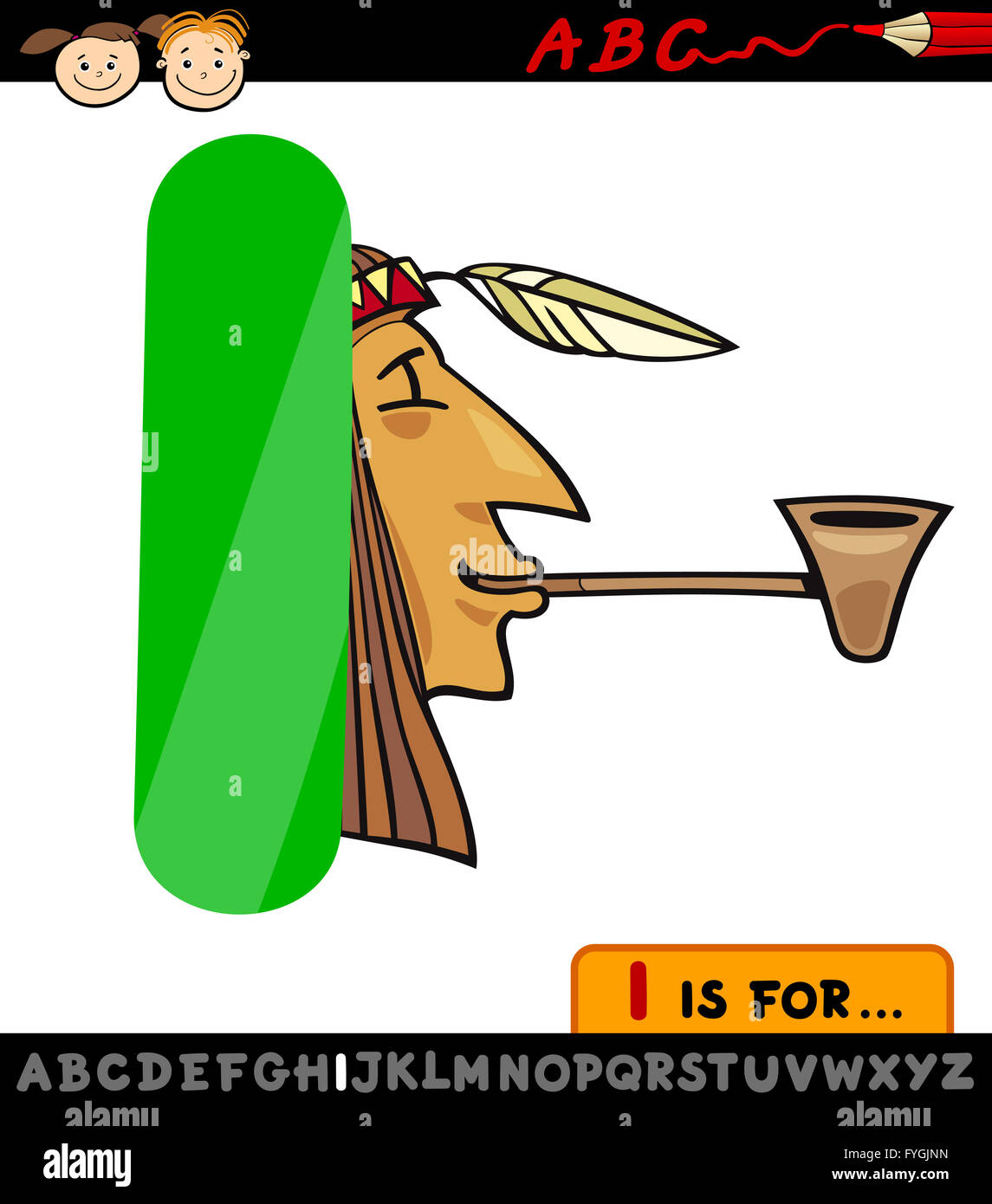 letter i with indian cartoon illustration Stock Photo - Alamy