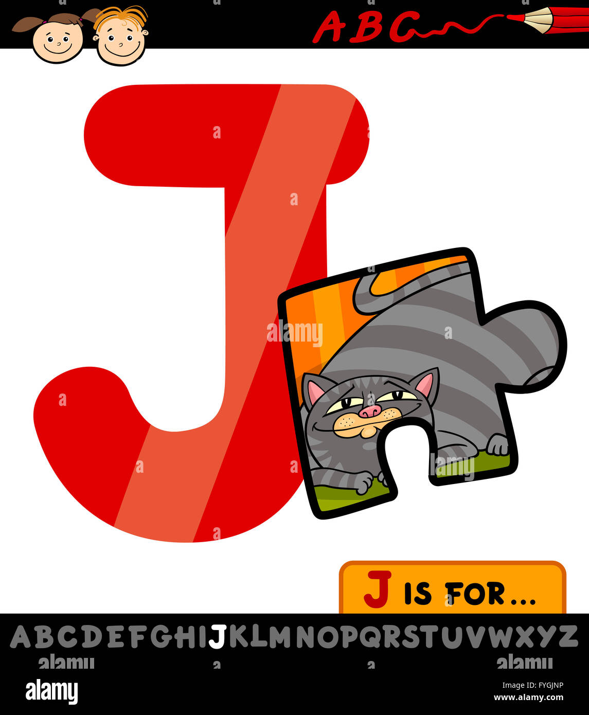 letter j with jigsaw cartoon illustration Stock Photo - Alamy