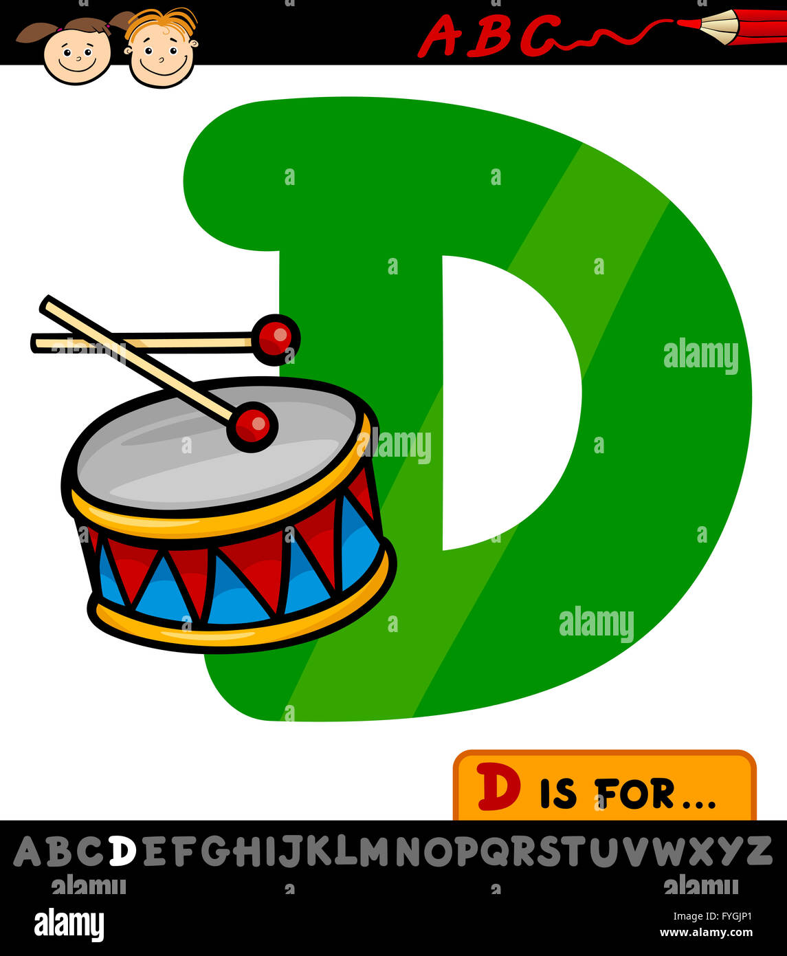 letter d with drum cartoon illustration Stock Photo - Alamy