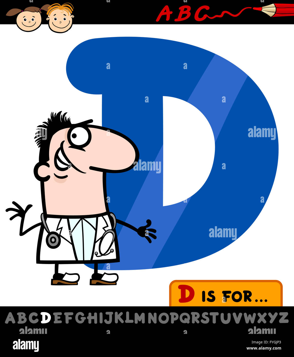 letter d with doctor cartoon illustration Stock Photo - Alamy