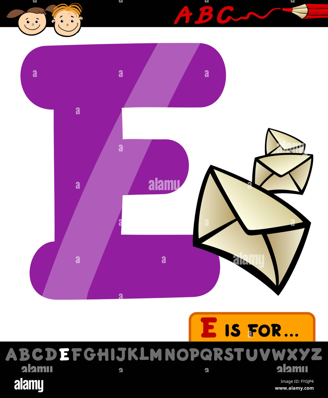 letter e with envelope cartoon illustration Stock Photo - Alamy