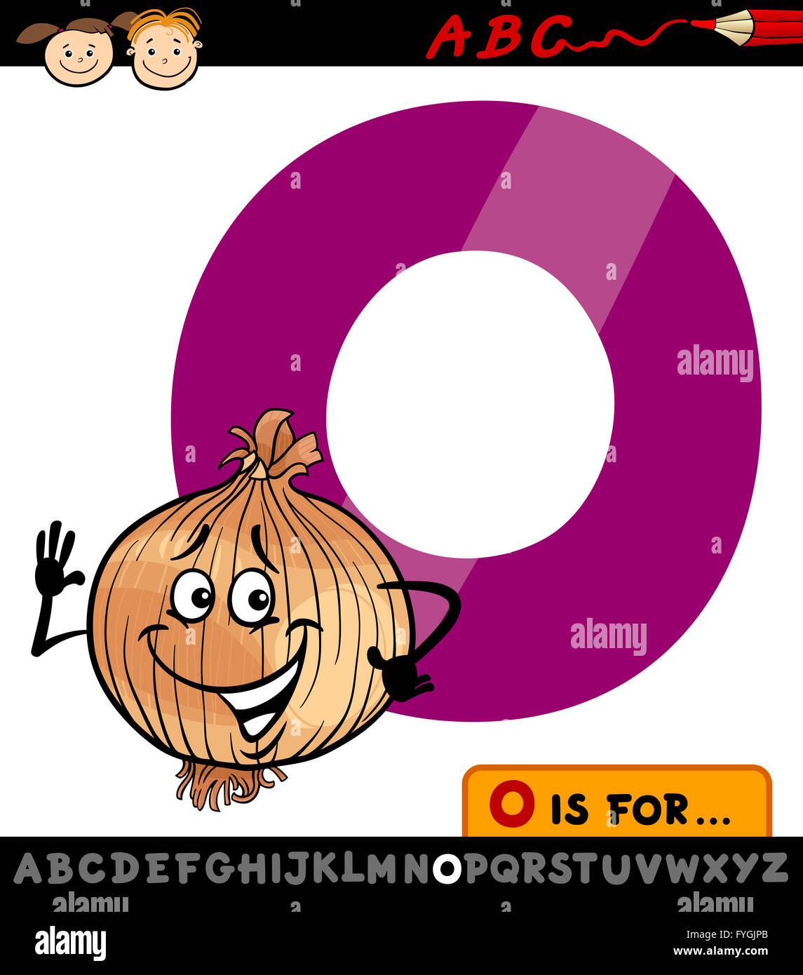 letter o with onion cartoon illustration Stock Photo - Alamy
