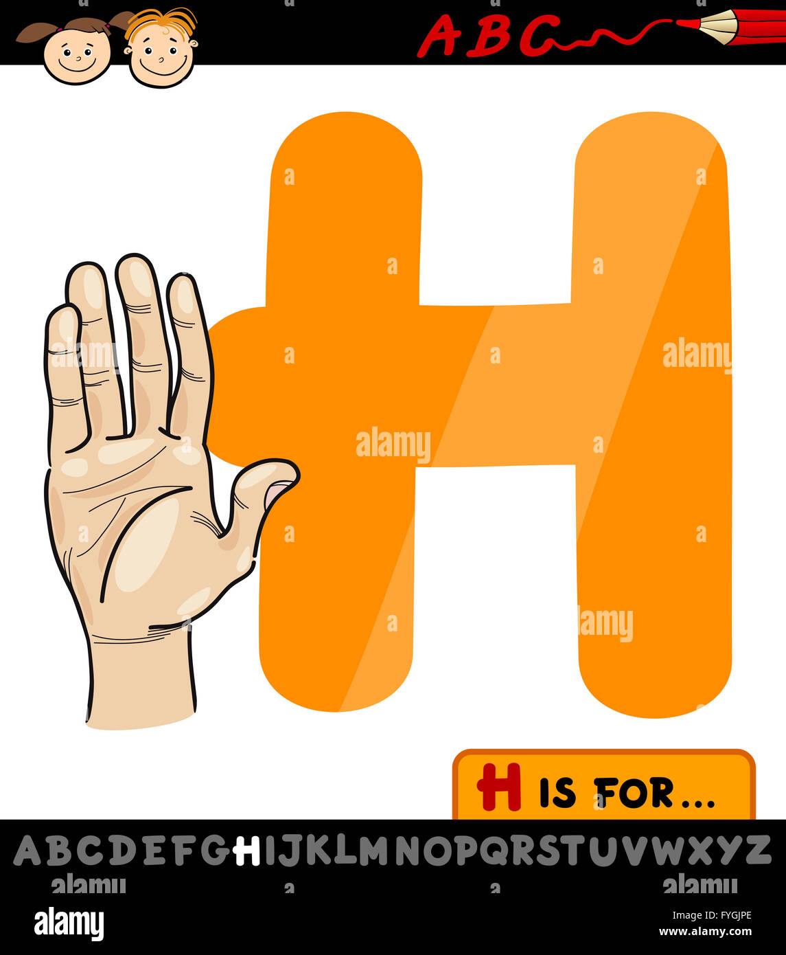 letter h with hand cartoon illustration Stock Photo - Alamy