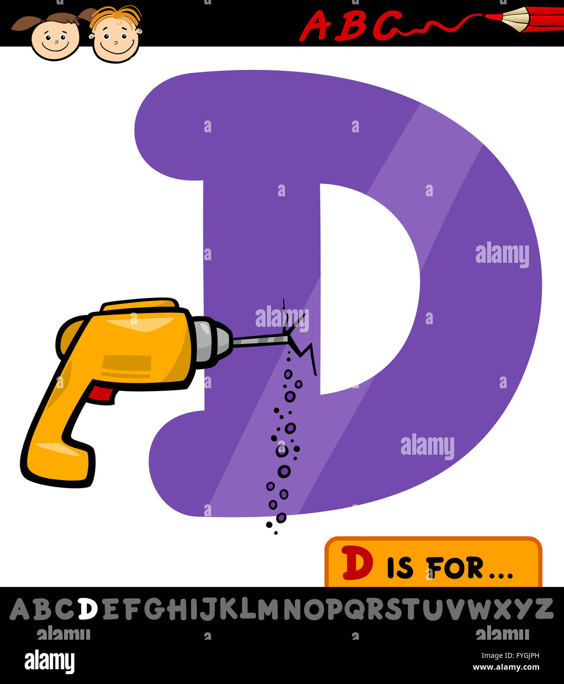 letter d with drill cartoon illustration Stock Photo - Alamy