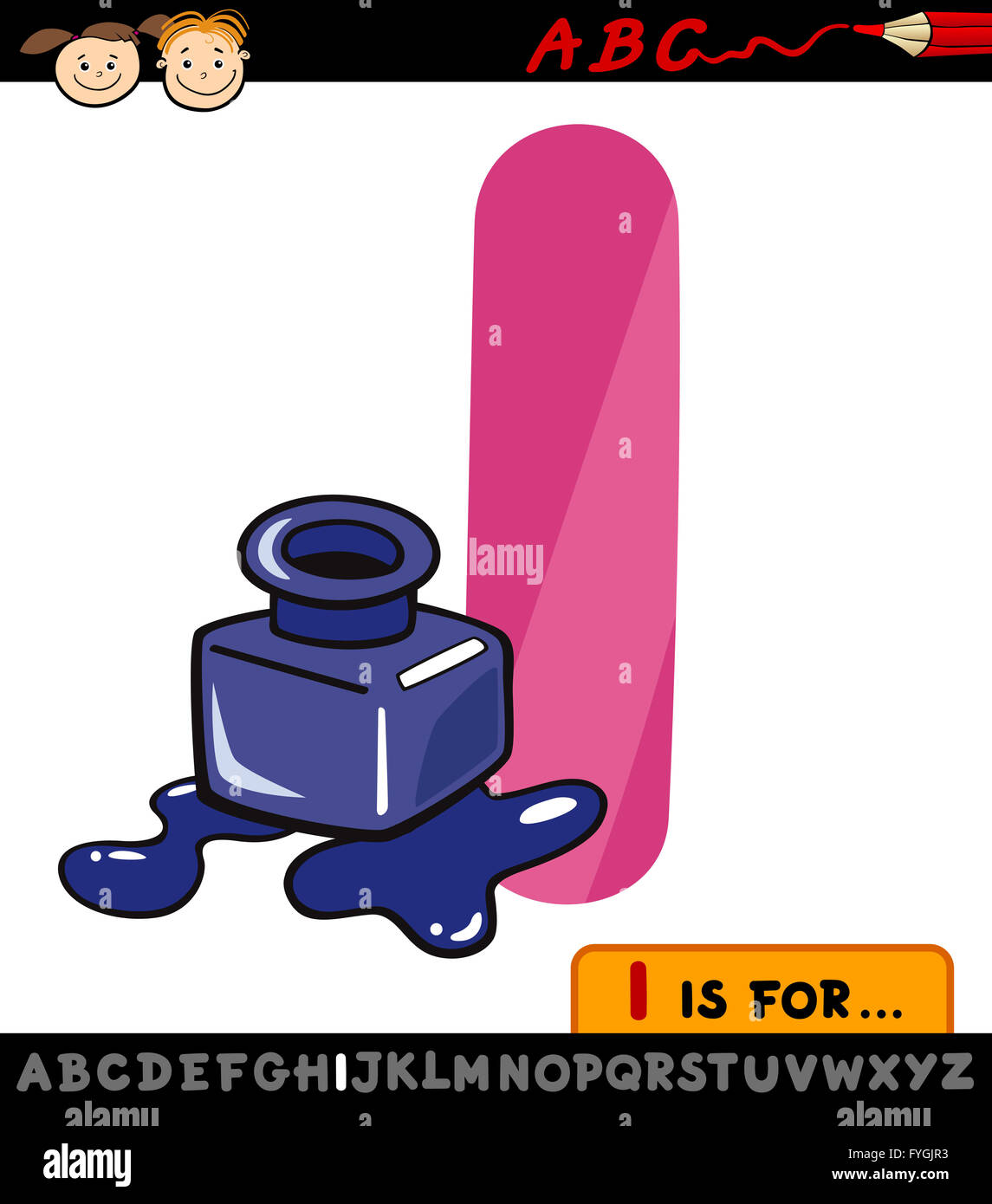 letter i with ink cartoon illustration Stock Photo - Alamy
