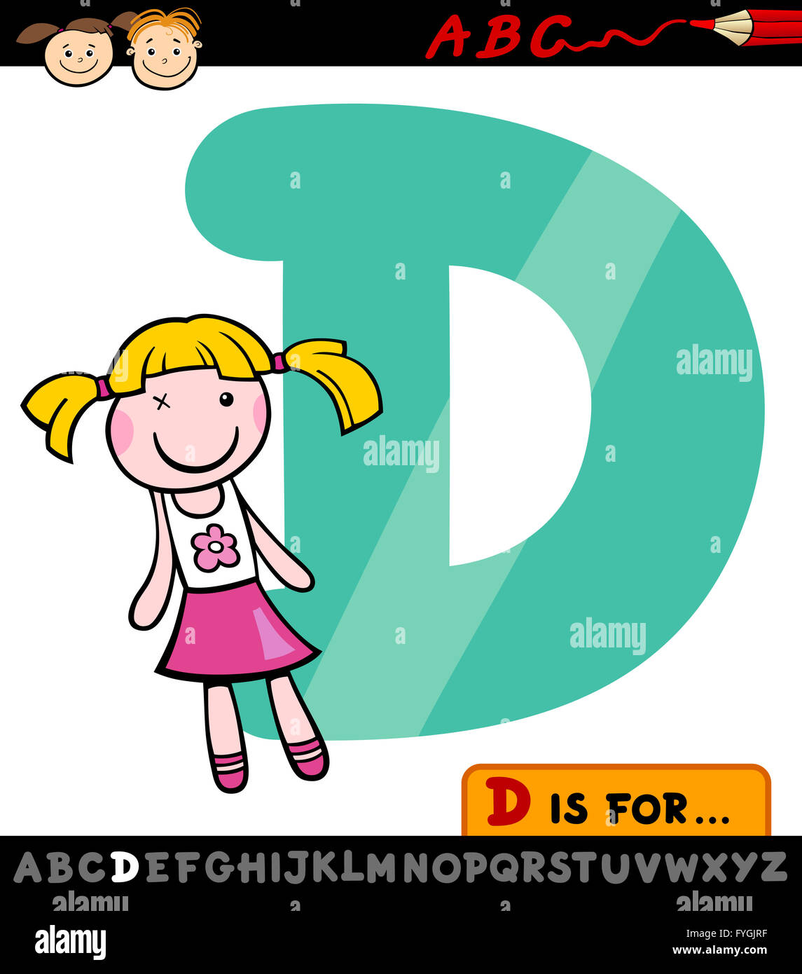 letter d with doll cartoon illustration Stock Photo - Alamy