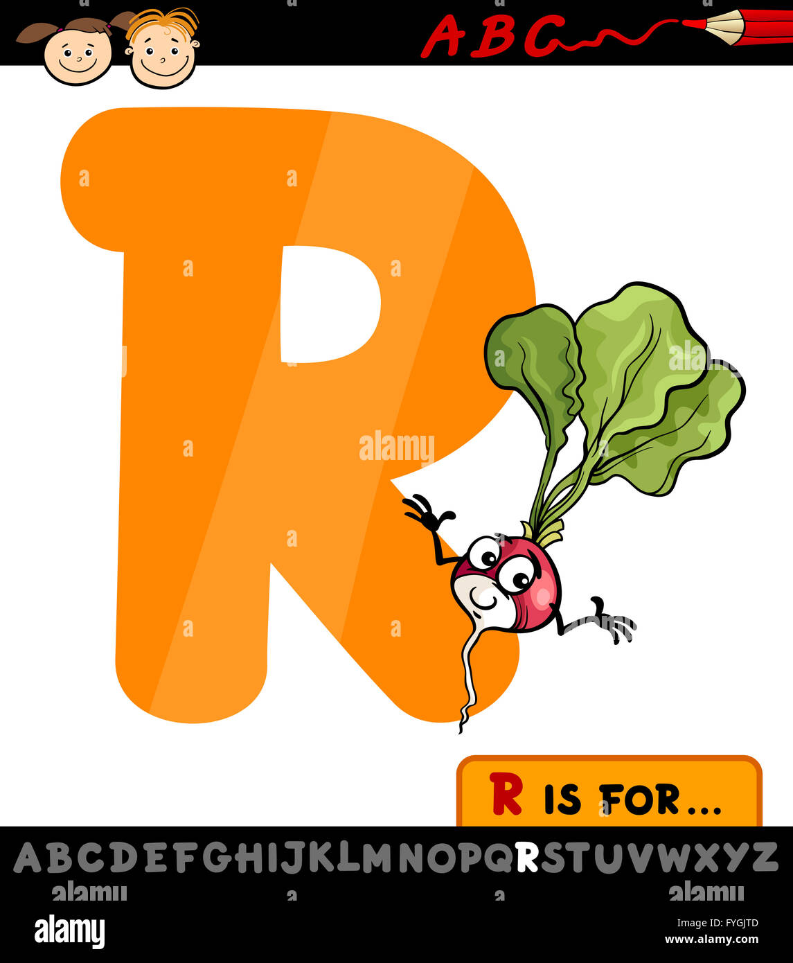 letter r with radish cartoon illustration Stock Photo - Alamy