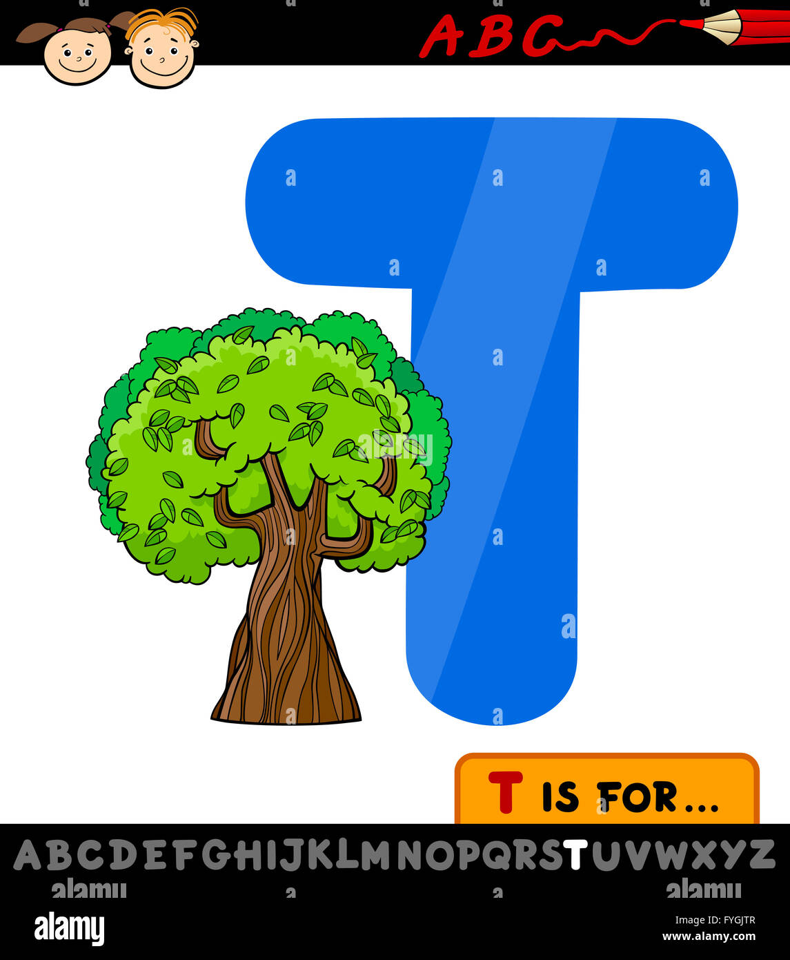 letter t with tree cartoon illustration Stock Photo - Alamy