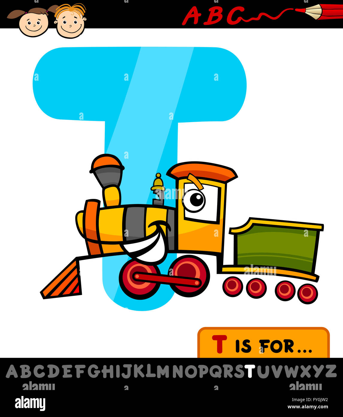 letter t with train cartoon illustration Stock Photo - Alamy