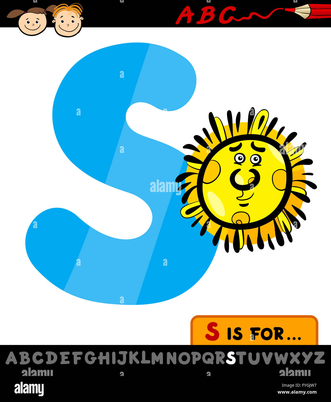 letter s with sun cartoon illustration Stock Photo - Alamy