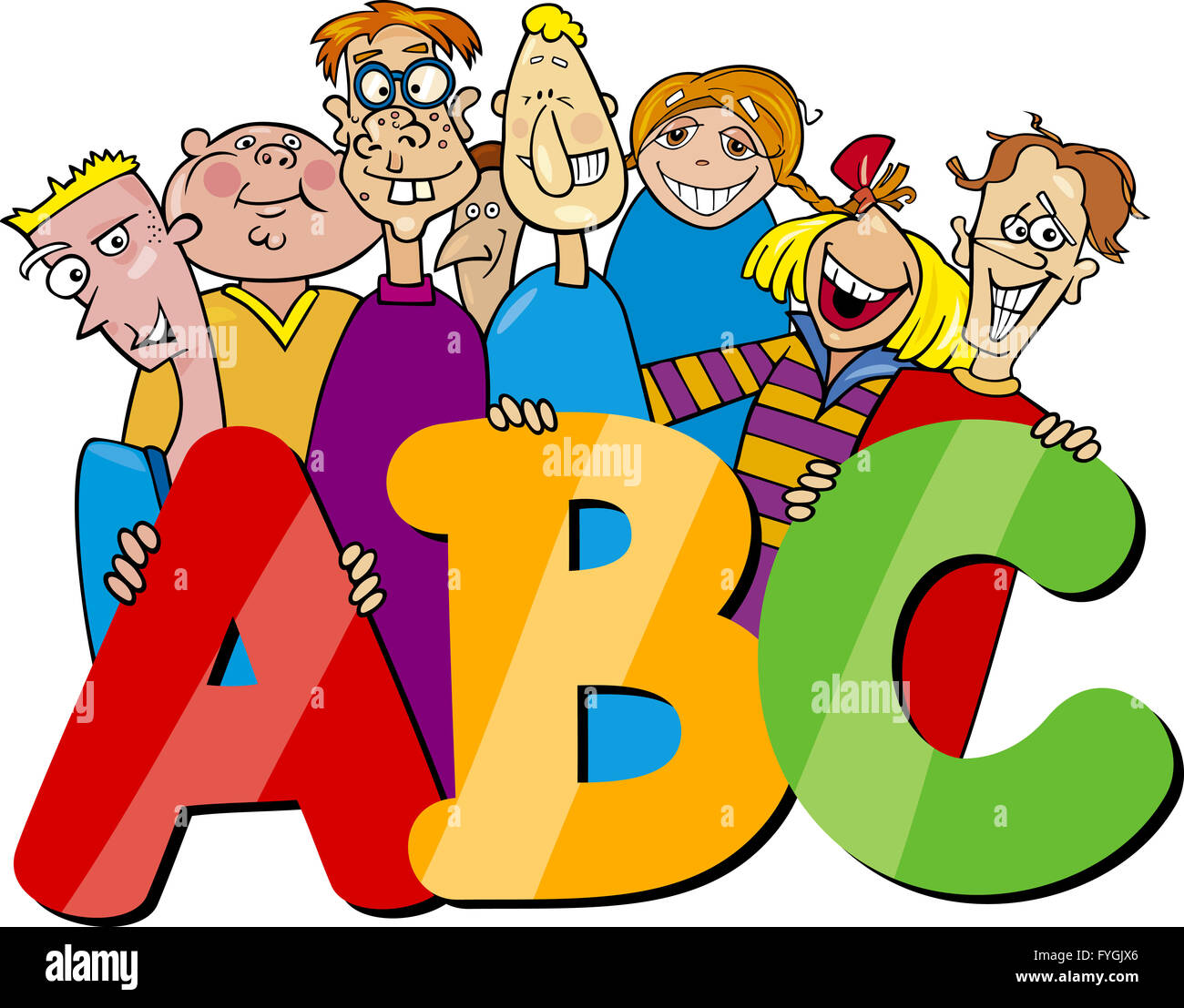 kids with abc letters cartoon Stock Photo - Alamy