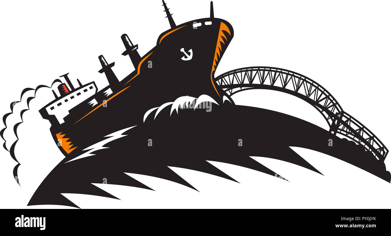 Freighter Cargo Container Ship With Bridge Stock Photo - Alamy