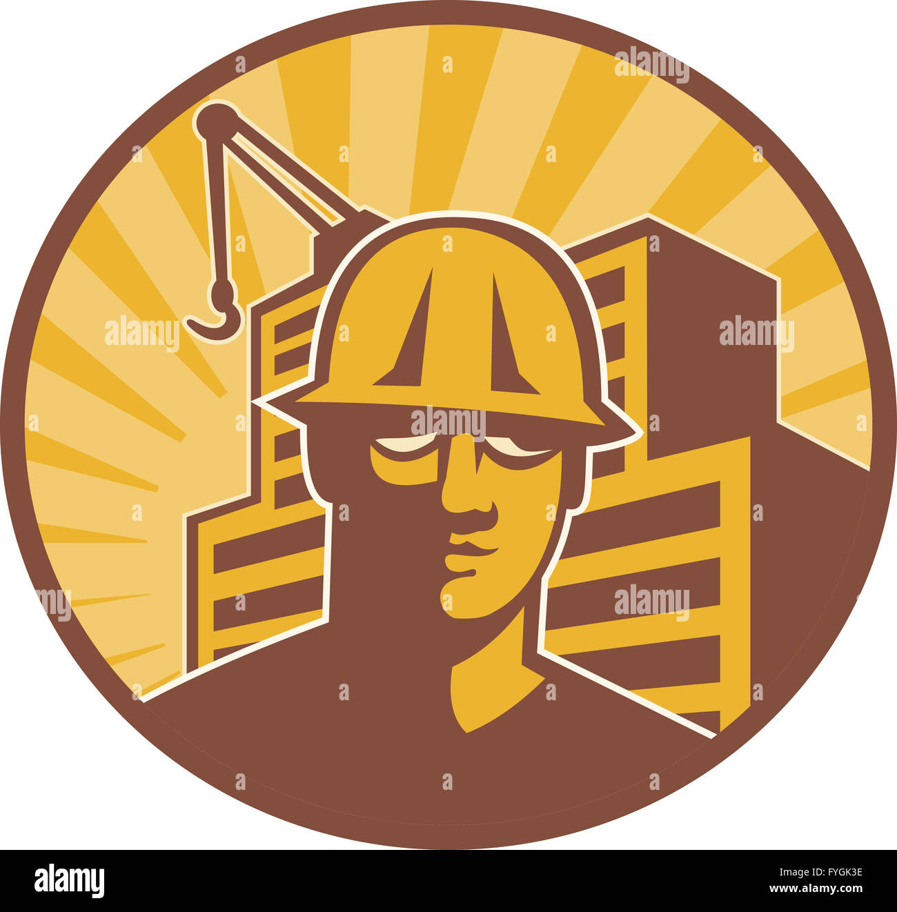 Construction Worker Building Crane Retro Stock Photo - Alamy