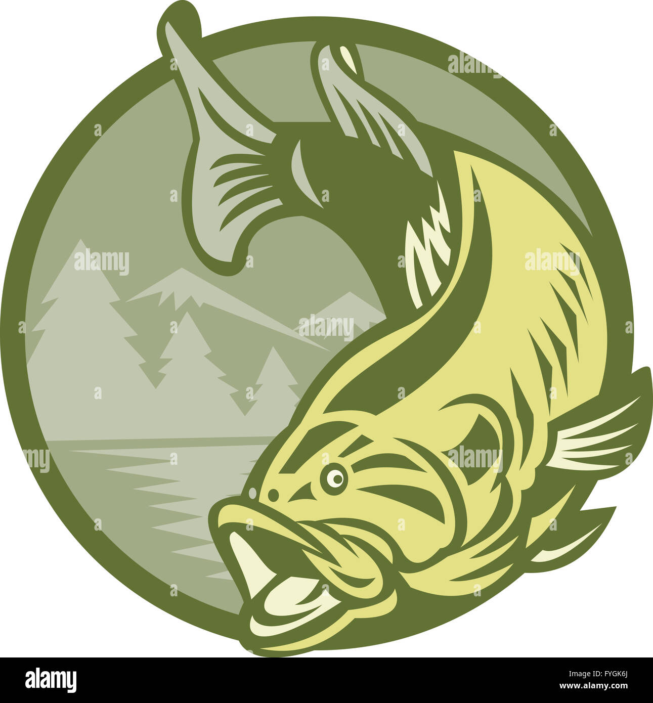 Largemouth Bass Fish Jumping Retro Stock Photo - Alamy