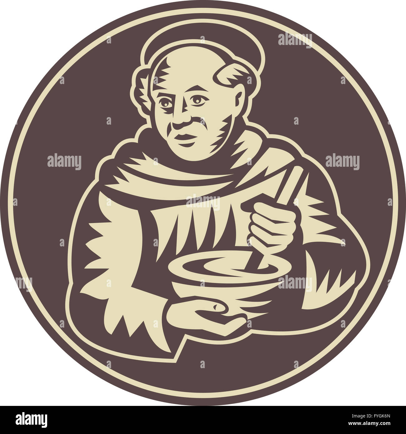 Friar Monk Cook Mixing Bowl Woodcut Stock Photo - Alamy
