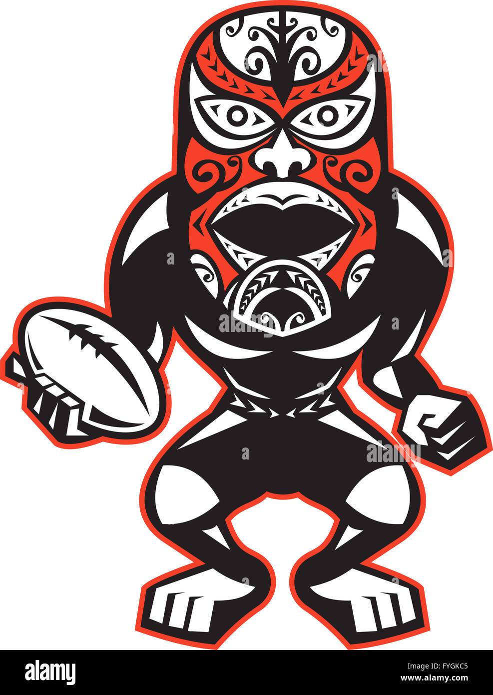 Maori Mask Rugby Player standing With Ball Stock Photo - Alamy