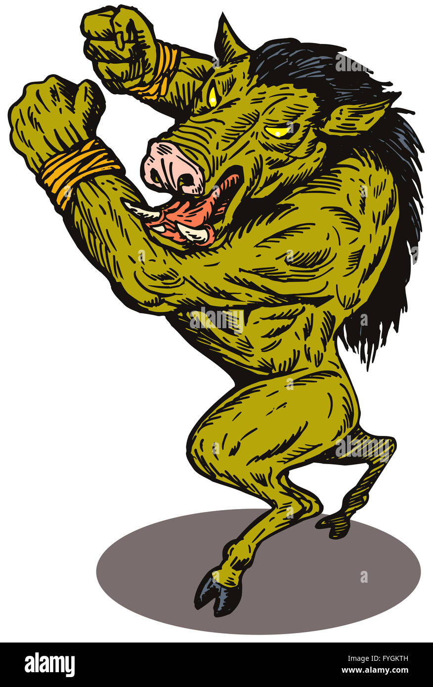 Wild Pig Boar Man Retro Stock Photo - Alamy