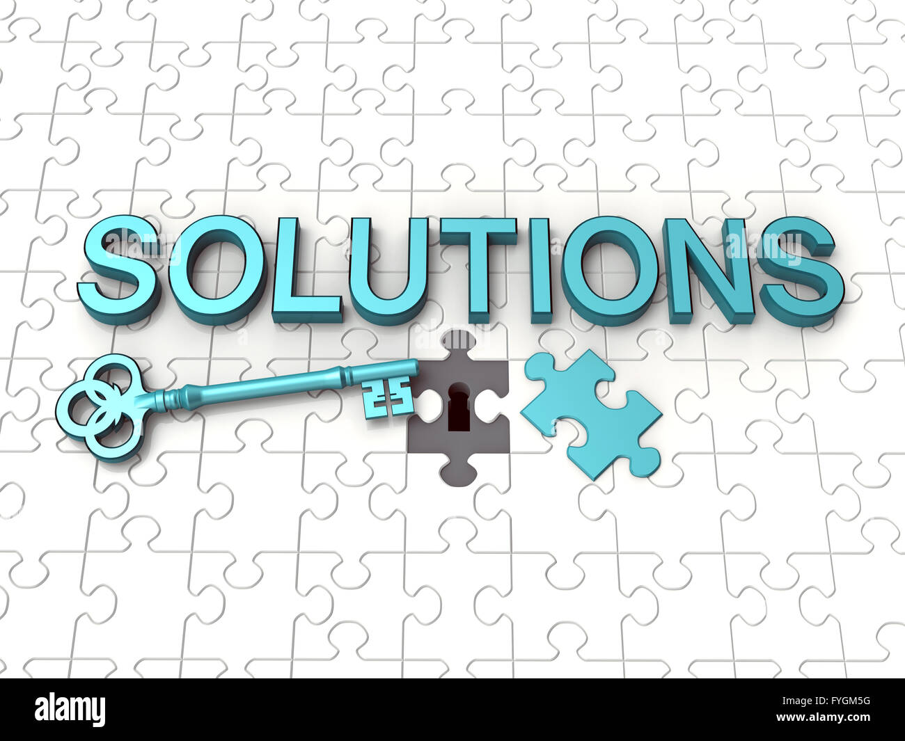 Solutions text, key, jigsaw puzzle Stock Photo - Alamy