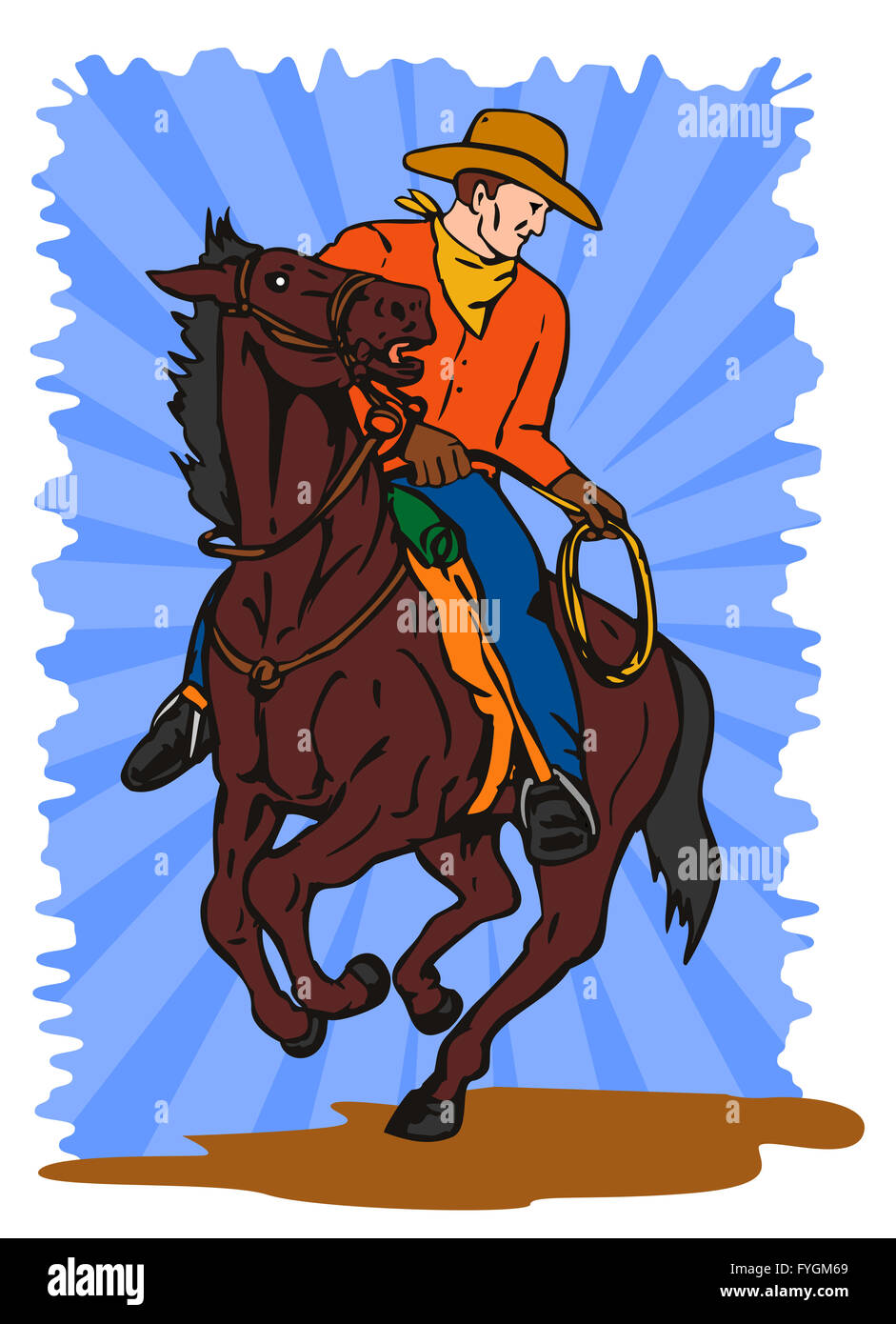 Cowboy on Horse with Lasso Stock Photo - Alamy