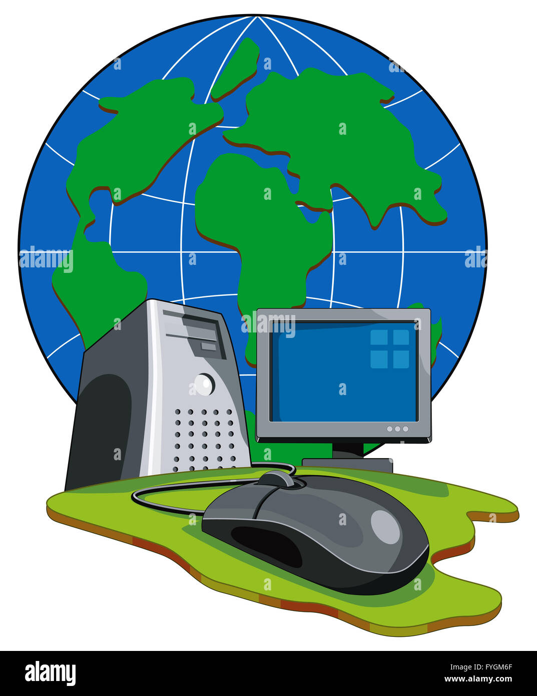 Computer Mouse Connected Globe Retro Stock Photo - Alamy