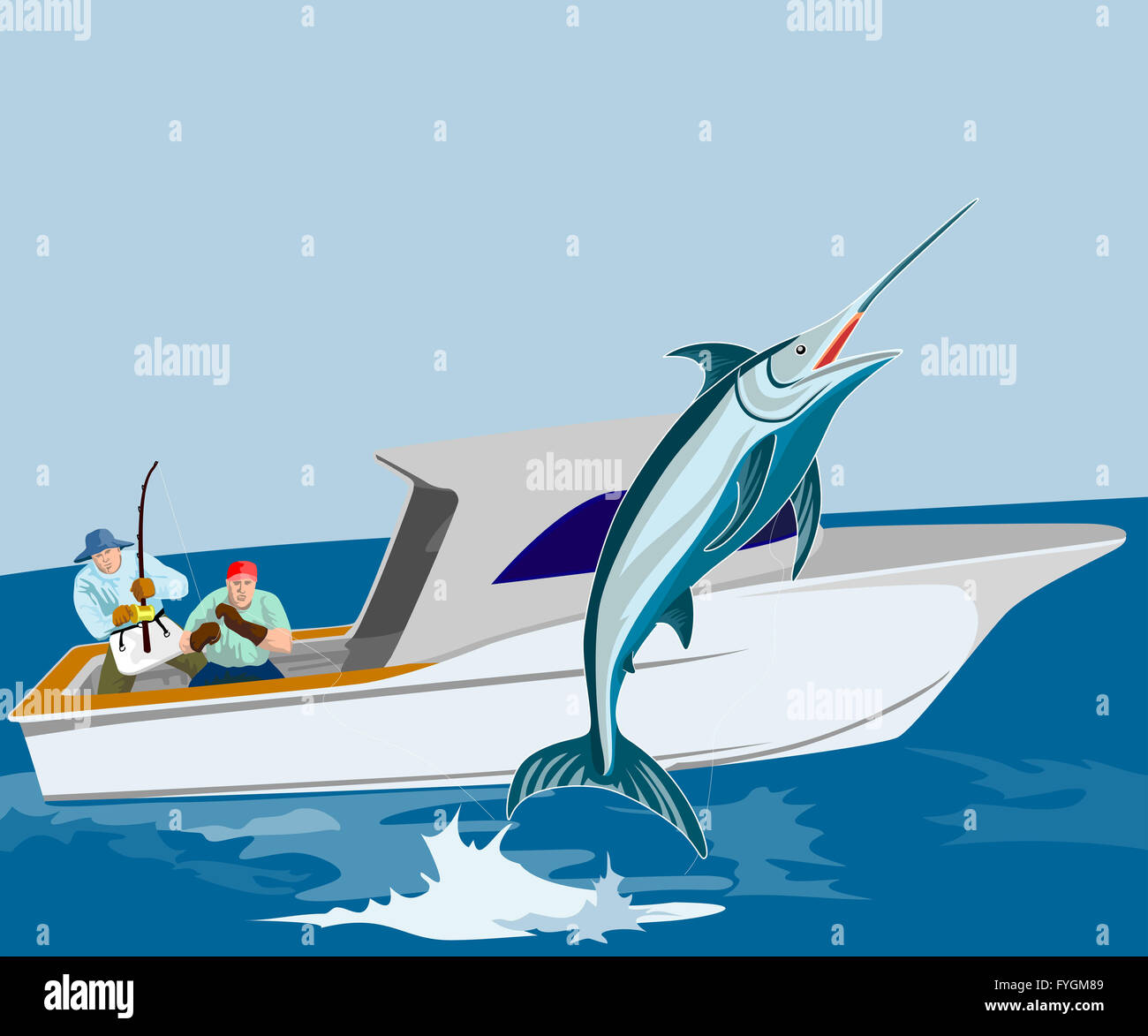 Blue Marlin Fish Jumping Retro Stock Photo - Alamy
