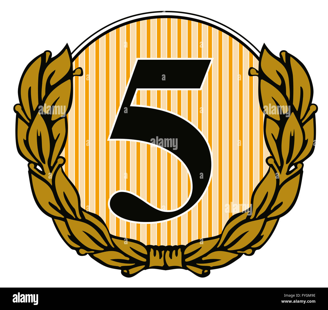 Number 5 in Circle with Laurel Leaves Stock Photo - Alamy