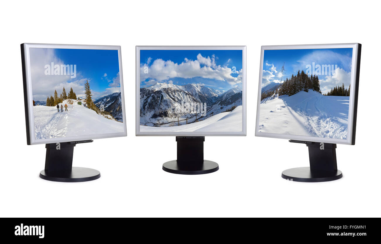 Mountains ski resort Kaprun Austria panorama in computer screens Stock ...