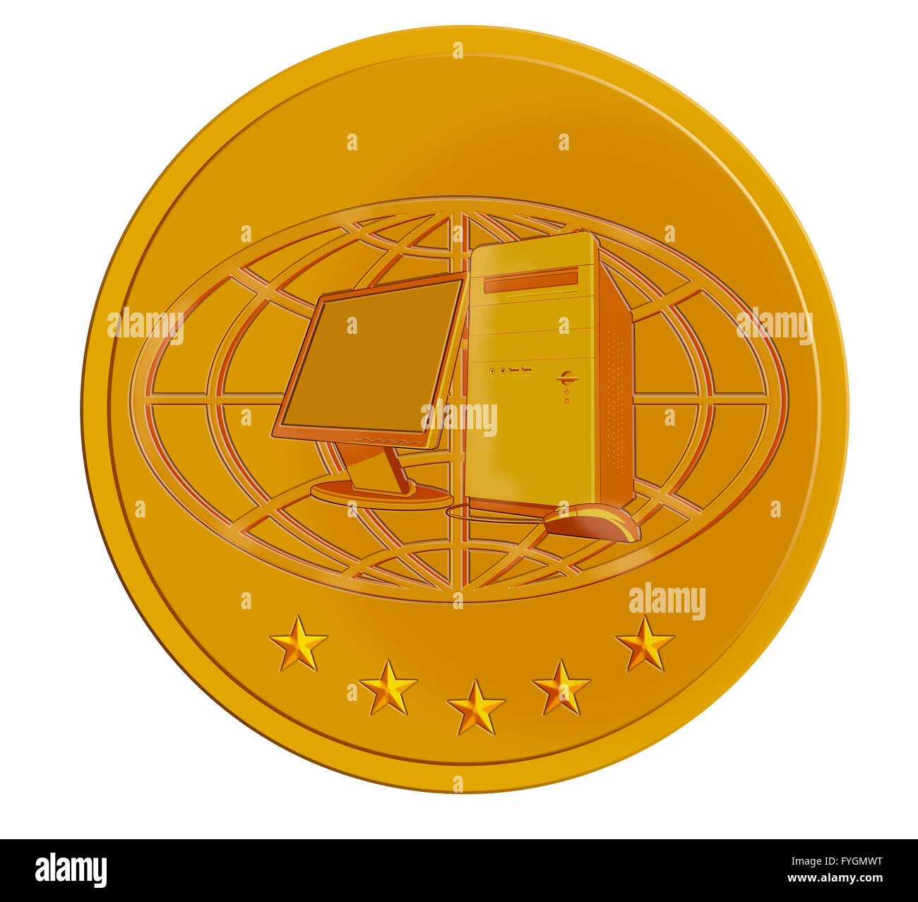 PC Computer in Gold Coin Stock Photo - Alamy